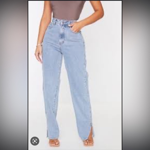 PrettyLittleThing | Jeans | Petite High Waisted Jeans With Splits At ...